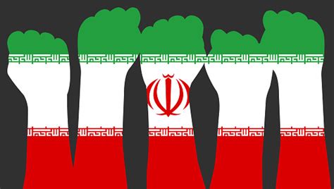 여성 손의 실루엣이 이란 국기의 배경에 주먹으로 꽂혔다 이란에서 시위 여성 시위대의 손이 주먹을 들어 올린다 여성의 권리 벡터