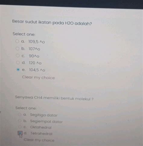 Besar Sudut Ikatan Pada H 2 O Adalah Select StudyX