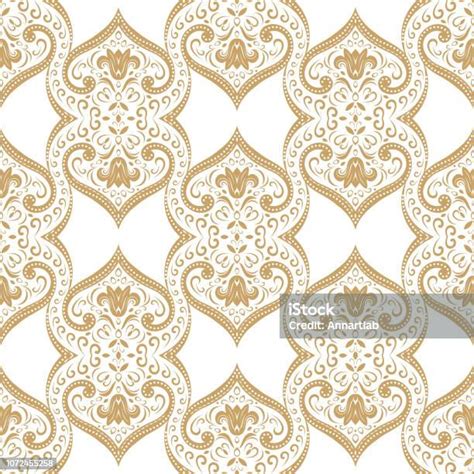 금색과 흰색 꽃 완벽 한 패턴입니다 빈티지 벡터 페이 즐 리 요소입니다 전통 터키 인도 모티브 직물 및 섬유에 대 한 좋은 벽지 포장 또는 원하는 아이디어 깔개에 대한 스톡