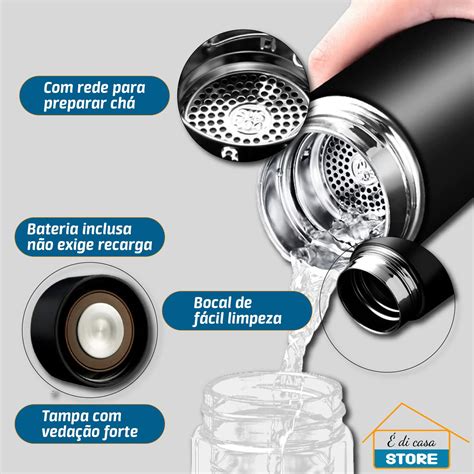 Garrafa Térmica Medidor Temperatura Squeeze Portátil MercadoLivre