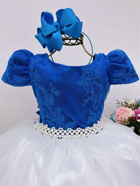 Vestido Infantil Azul Royal E OFF Damas Honra Casamento Rosa Charmosa
