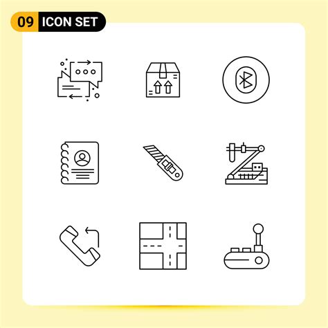 User Interface Pack Of 9 Basic Outlines Of Tool Phone Communication User Contacts Editable