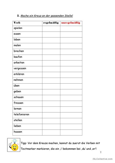 unregelmäßige Verben im Präsens Teil Deutsch DAF Arbeitsblätter pdf doc