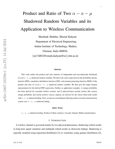 Pdf Product And Ratio Of Two Alpha Kappa Mu Shadowed Random