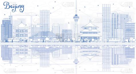 用蓝色的建筑勾勒出北京的天际线。图片建筑图片素材 花瓣网