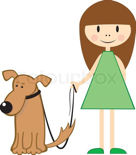 Vektor Illustration Von Cartoon Mädchen Mit Hund Vektorgrafik Colourbox