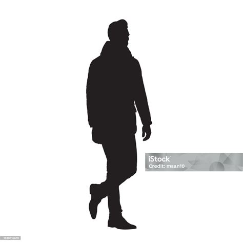 재킷 고립 된 벡터 실루엣 사이드 뷰에서 걷는 남자 걷기에 대한 스톡 벡터 아트 및 기타 이미지 걷기 겨울 남자 Istock