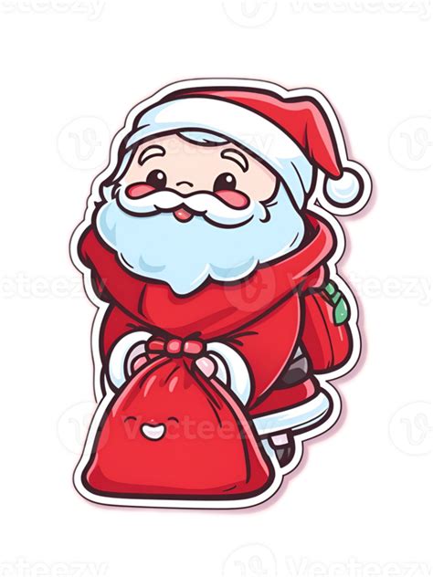 Sticker Of Cute Cartoon Santa Claus Coming In Christmas Day With Ts