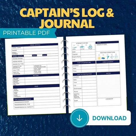 Ship Captain S Log Nautical Journal Boat Logbook Printable PDF Etsy