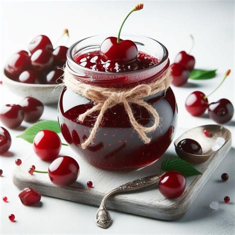 Cherries Jam In A Glass Jar Fruit And Healthy Food Ai Generated