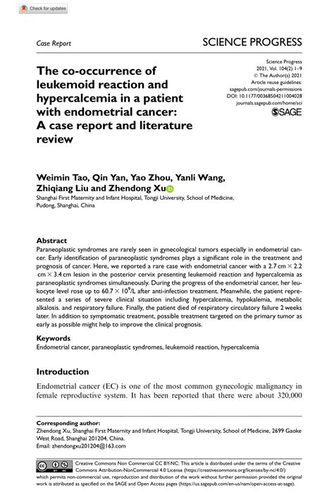 PDF The Co Occurrence Of Leukemoid Reaction And Hypercalcemia In A