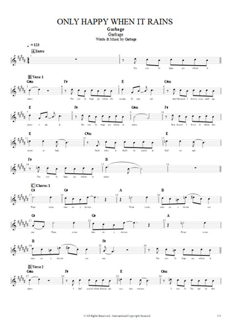 Only Happy When It Rains Tab By Garbage Guitar Pro Full Score