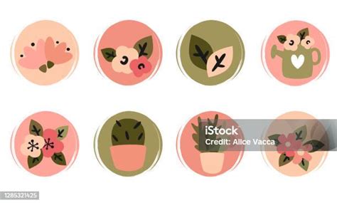 귀여운 식물 꽃과 원예 요소와 소셜 미디어 하이라이트에 대한 로고 디자인 템플릿 아이콘 및 배지의 벡터 세트 모양에 대한 스톡 벡터 아트 및 기타 이미지 Istock