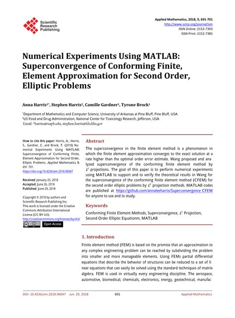 pdf numerical experiments using matlab superconvergence of
