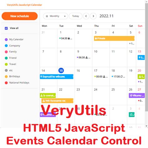 Veryutils Html5 Javascript Events Calendar Control Is Also An Events