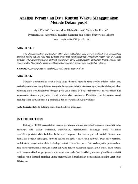 Analisis Peramalan Data Runtun Waktu Menggunakan Metode Dekomposisi Pdf