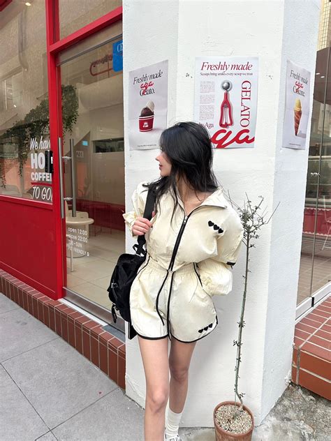 엘포 아노락집업팬츠set 🖤하트 소매지퍼 패드 바람막이 하이넥 크롭집업랍빠 배색 트임 숏팬츠 트레이닝 투피스세트