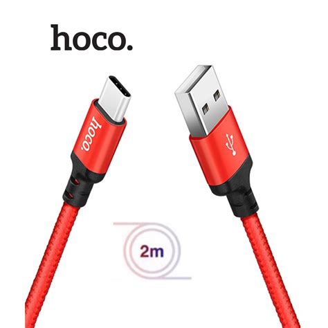 Cáp sạc nhanh 3A Hoco X14 Type C dây dù bện Nylon cao cấp dài 2M Đỏ