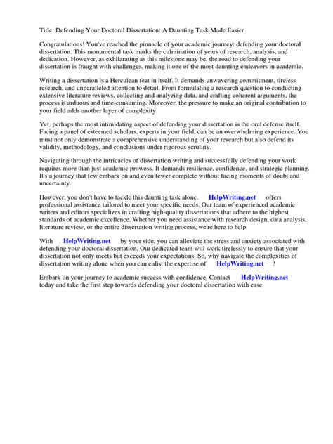 Defending Your Doctoral Dissertation Pdf Thesis Doctor Of Philosophy