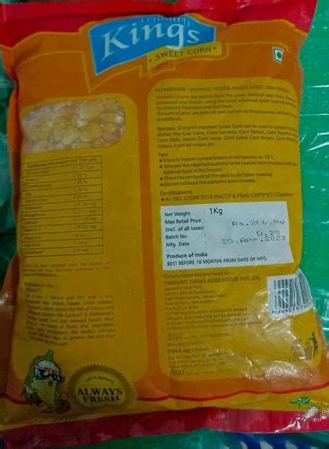 A Grade Golden Yellow Frozen Sweet Corn Net Bag Packaging Size 1 Kg
