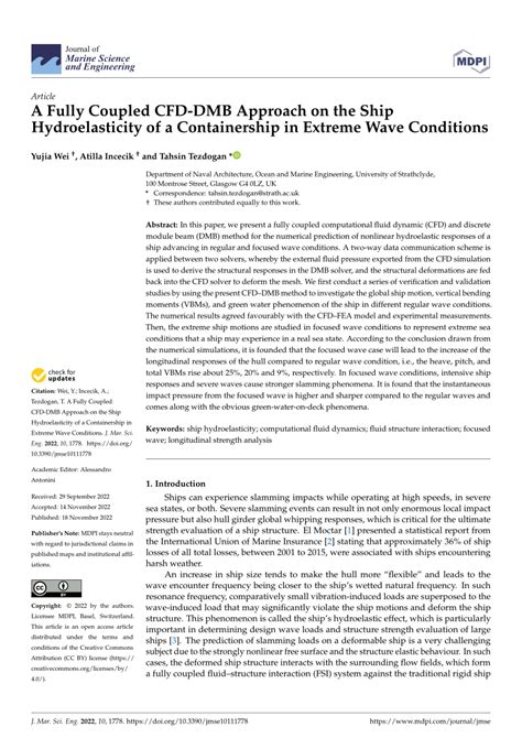 Pdf A Fully Coupled Cfd Dmb Approach On The Ship Hydroelasticity Of A