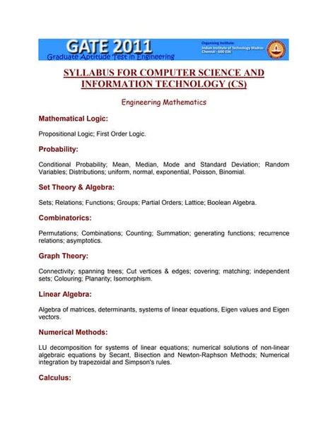 Computer Science Gate Syllabus