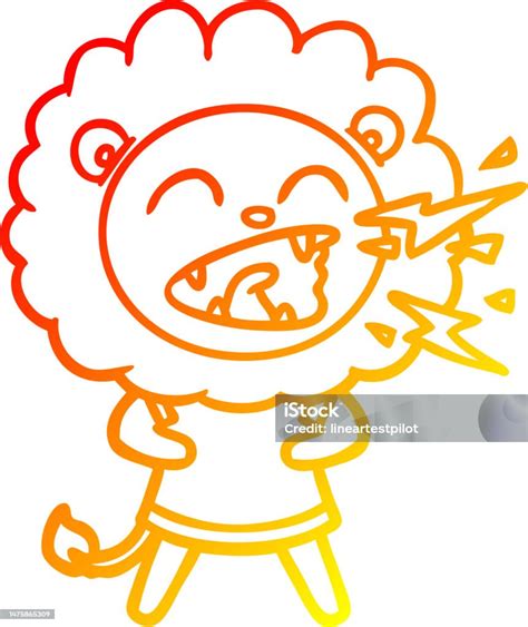 드레스에 만화 포효하는 사자의 따뜻한 그라데이션 선 그리기 귀여운에 대한 스톡 벡터 아트 및 기타 이미지 귀여운 그라데이션