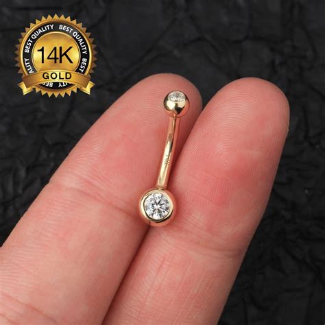 14k Solid Gold Round Cz Belly Button Ringbelly Button Jewelrynavel
