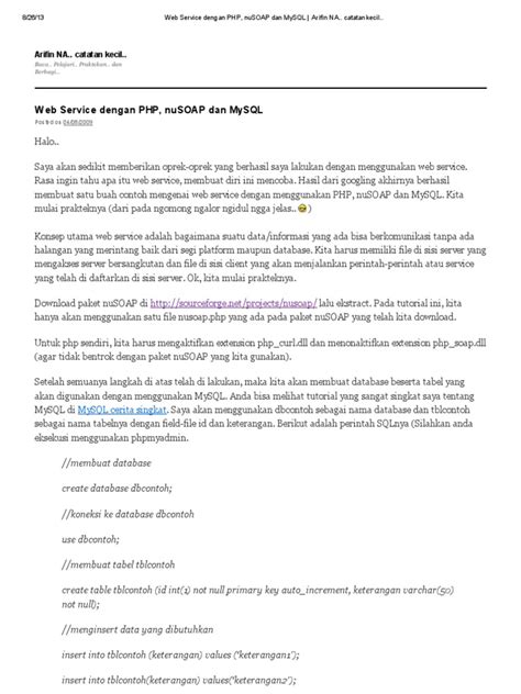 Web Service Dengan Php Nusoap Dan Mysql Arifin Na Catatan Kecil Pdf