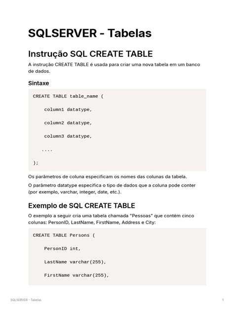 Sqlserver Tabelas Pdf Microsoft Sql Server Sql
