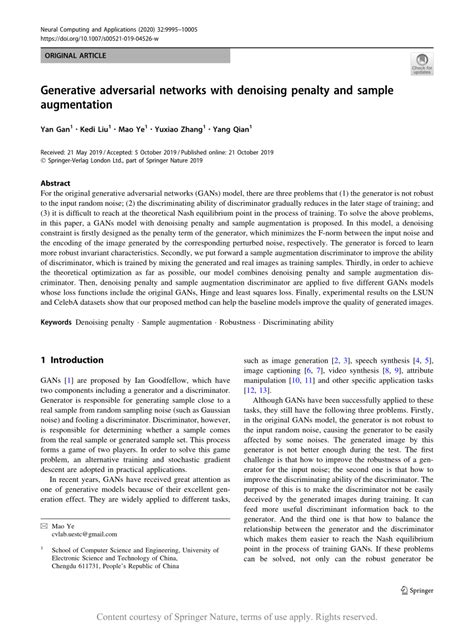 Generative Adversarial Networks With Denoising Penalty And Sample Augmentation Request Pdf