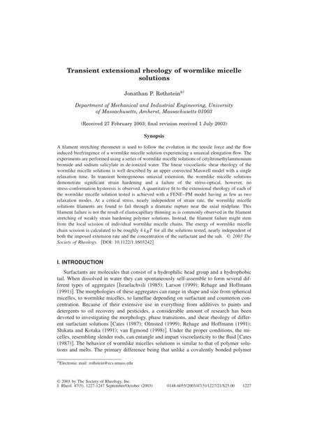 Pdf Transient Extensional Rheology Of Wormlike Micelle Solutions