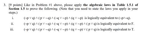 Solved Use The Algebraic Laws Of Propositional Logic To