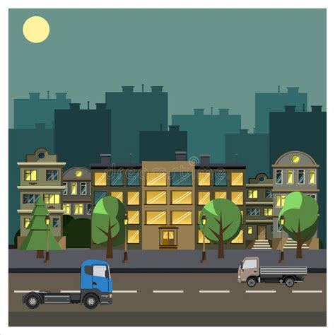 Urban Landscape Flat Design Stock Vector Illustration Of Plant Street