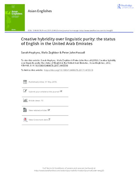 Pdf Creative Hybridity Over Linguistic Purity The Status Of English