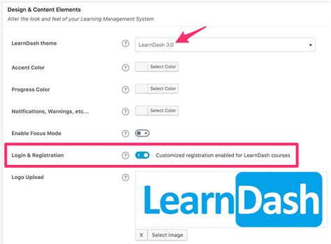 learndash login registration setting enabled