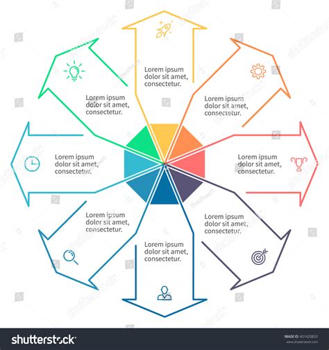 Outline Circular Infographic Element Multidirectional Arrows เวกเตอร์สต็อก ปลอดค่าลิขสิทธิ์