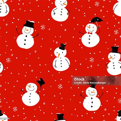귀여운 손으로 그린 완벽 한 패턴 당근 코와 실린더 모자와 눈사람 아름다운 크리스마스 배경 포장지 직물 배경 화면 벡터에 적합 눈사람에 대한 스톡 벡터 아트 및 기타 이미지