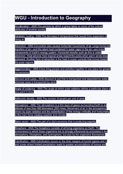 WGU Introduction To Geography WGU D199 Stuvia