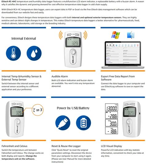Elitech Rc 4hc Digital Temperature And Humidity Data Logger Temp Recorder With External Sensors