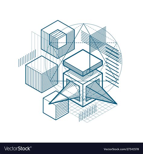 Abstract 3d Shapes Composition Isometric Vector Image