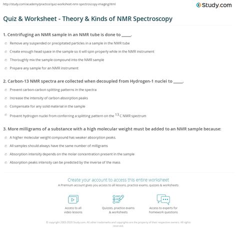 Quiz Worksheet Theory Kinds Of NMR Spectroscopy Study Com