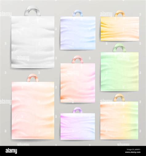 Empty Reusable Plastic Shopping Realistic Bags Set With Handles Close