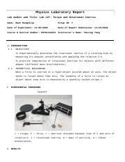 Lab Torque And Rotational Inertia Docx Physics Laboratory Report