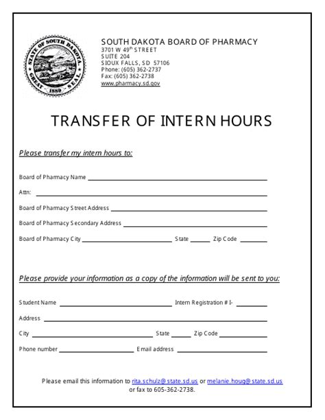 South Dakota Transfer Of Intern Hours Fill Out Sign Online And