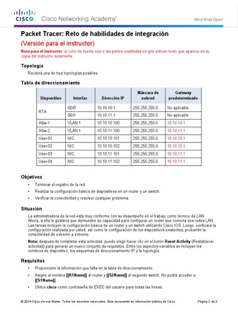 6 5 1 2 Packet Tracer Skills Integration Challenge Instructions Ig Pdf Dirección Ip