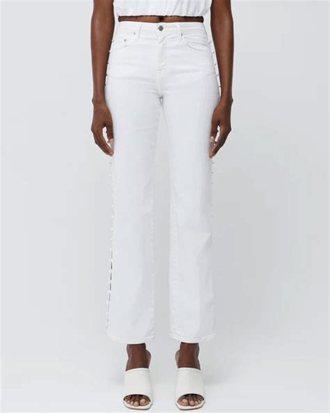 Simkhai Amelia High Rise Pearl Embellished Jean In Ivory Stanley Korshak