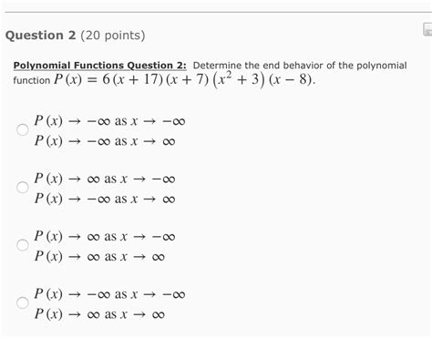 Solved Question 2 20 Points Polynomial Functions Question Chegg Com