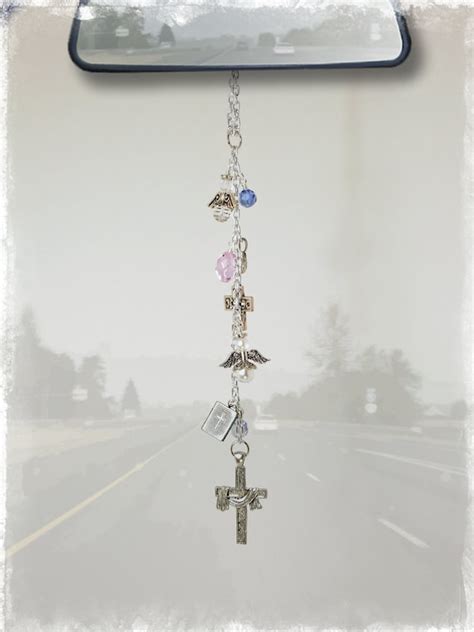 Cross Bible Dove Angels Car Charm Rear View Mirror By OurBeadBox