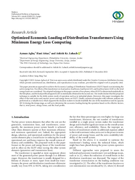 Pdf Optimized Economic Loading Of Distribution Transformers Using Minimum Energy Loss Computing